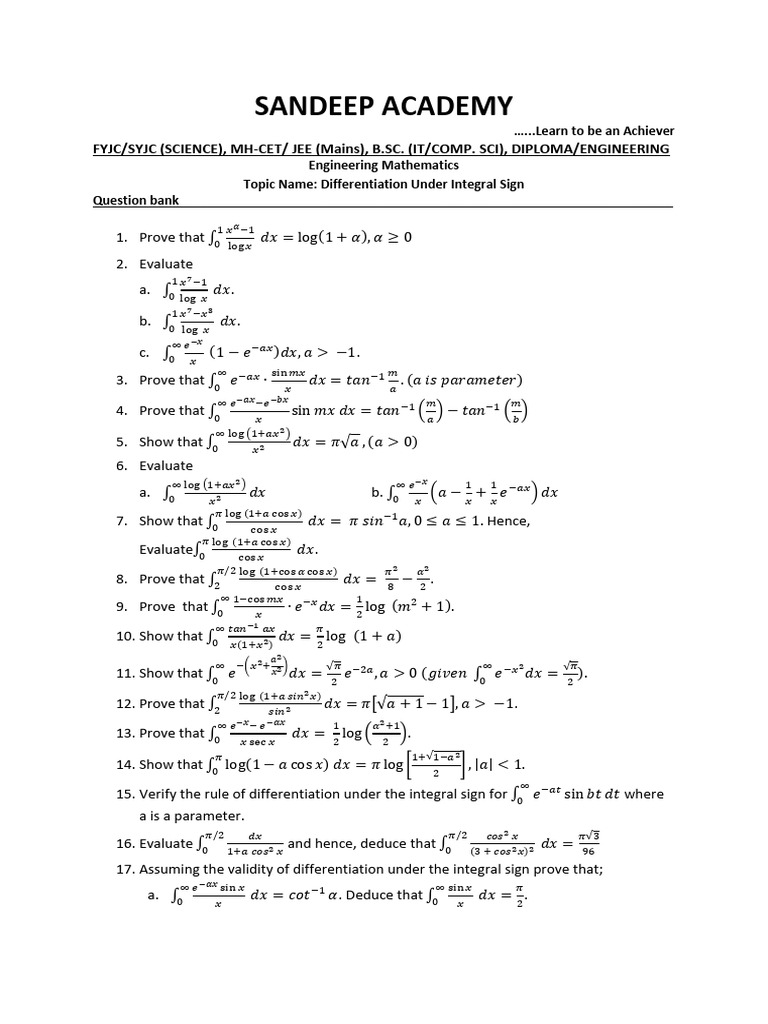 Differentiation Under Integral Sign | PDF | Mathematics | Science
