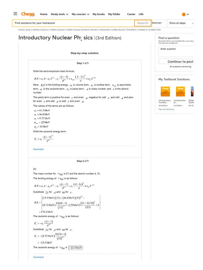 Solved - Chapter 3 Problem 10P Solution - Introductory Nuclear Physics 3rd Edition | PDF ...