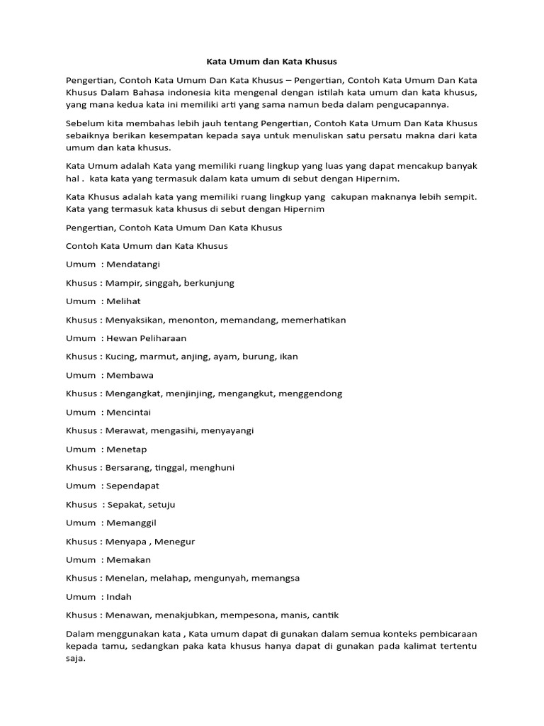 Kata Umum Dan Kata Khusus | PDF