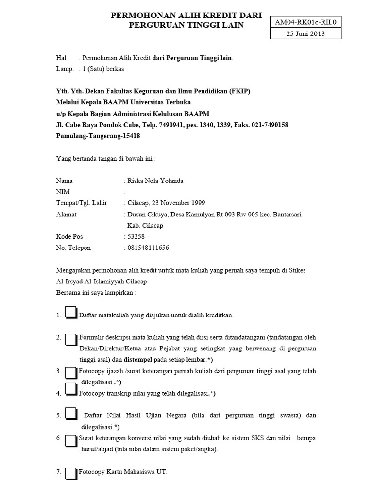 Am04-Rk01a-C-rii.0 Surat Permohonan Ak (25 Juni 2013) - Edit - PGSD - Pgpaud - Bi - Masukan ...