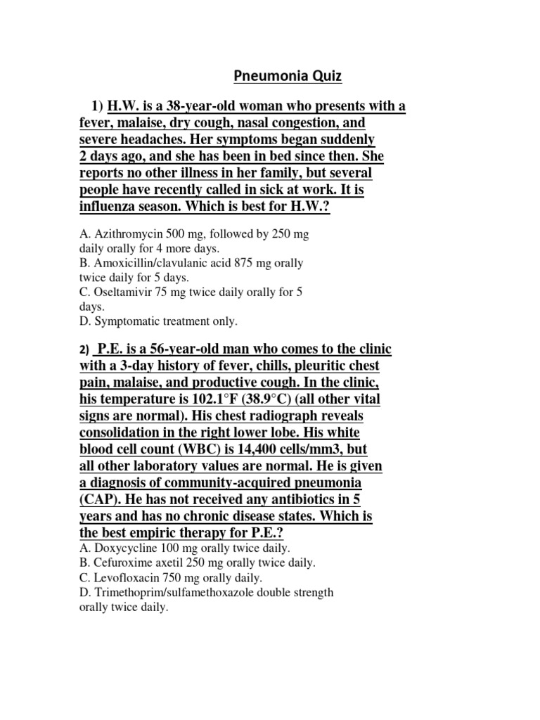 Pneumonia Quiz | PDF | Pneumonia | Immunology