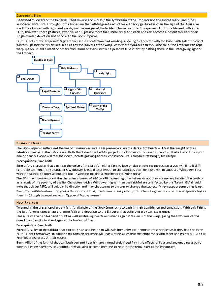 Advanced Dark Heresy - Faith Powers Selection List - Emperors Sign Fillable | Download Free PDF ...