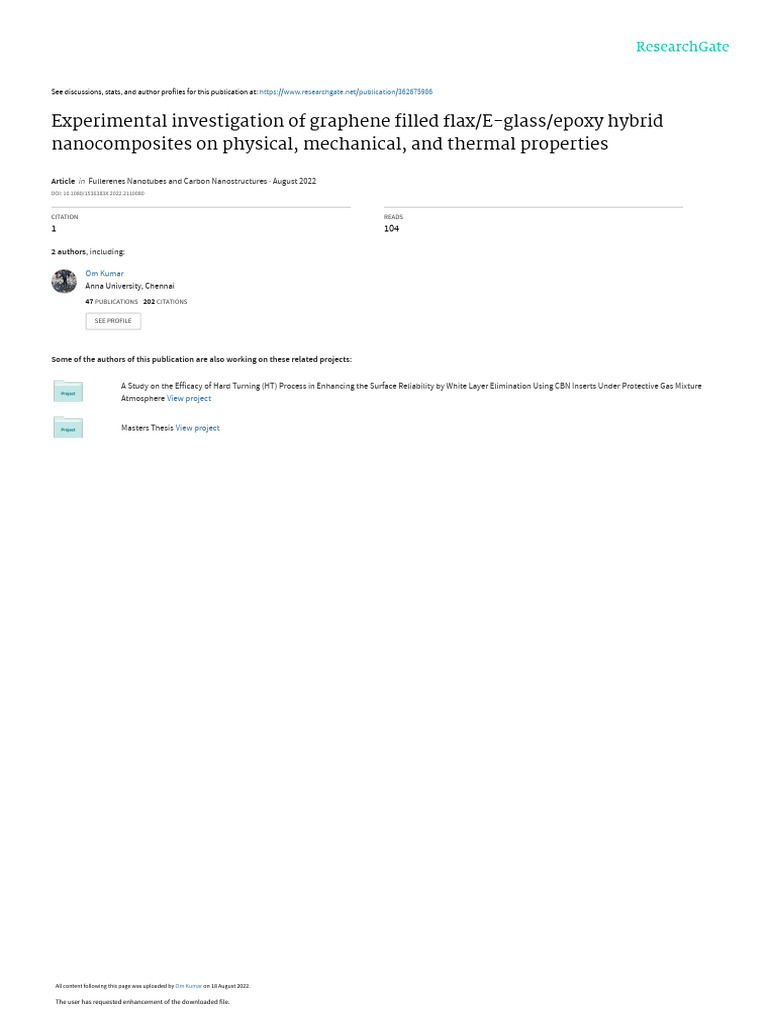 Flax.e-Glass - Epoxy Hybrid+graphene | PDF | Composite Material | Graphene