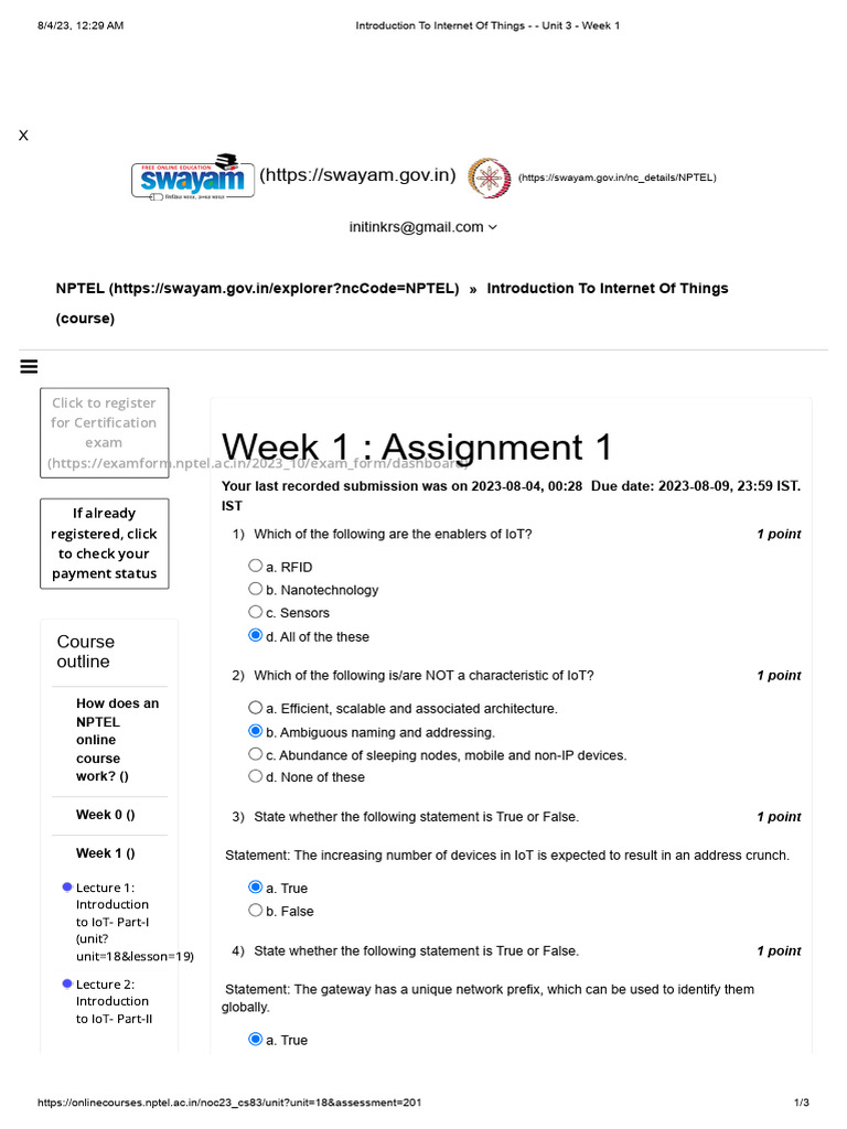 Introduction To Internet of Things - Unit 3 - Week 1 | PDF | Internet ...
