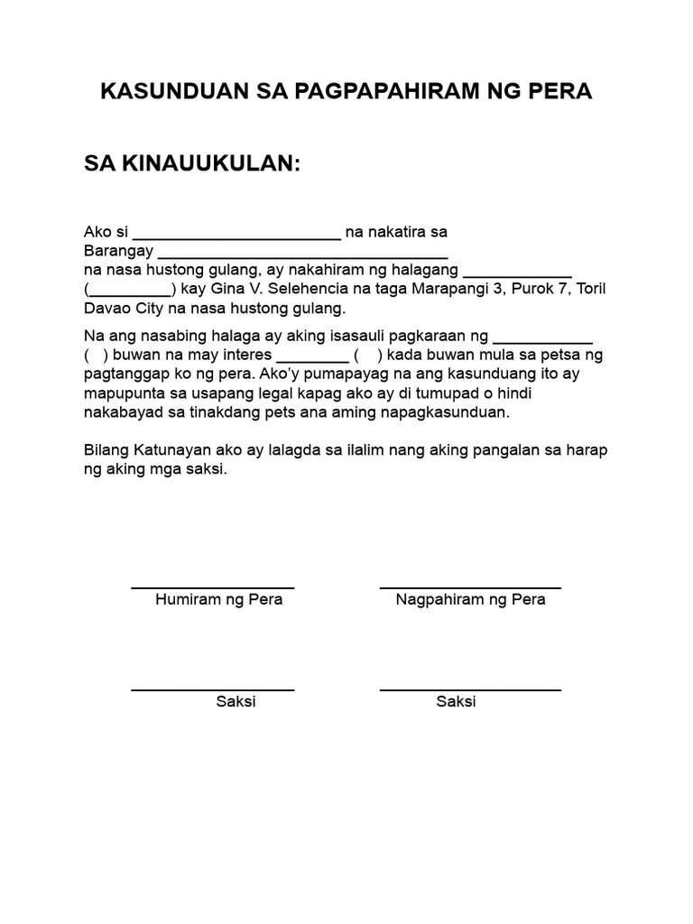 Kasunduan Sa Pagpapahiram NG Pera | PDF