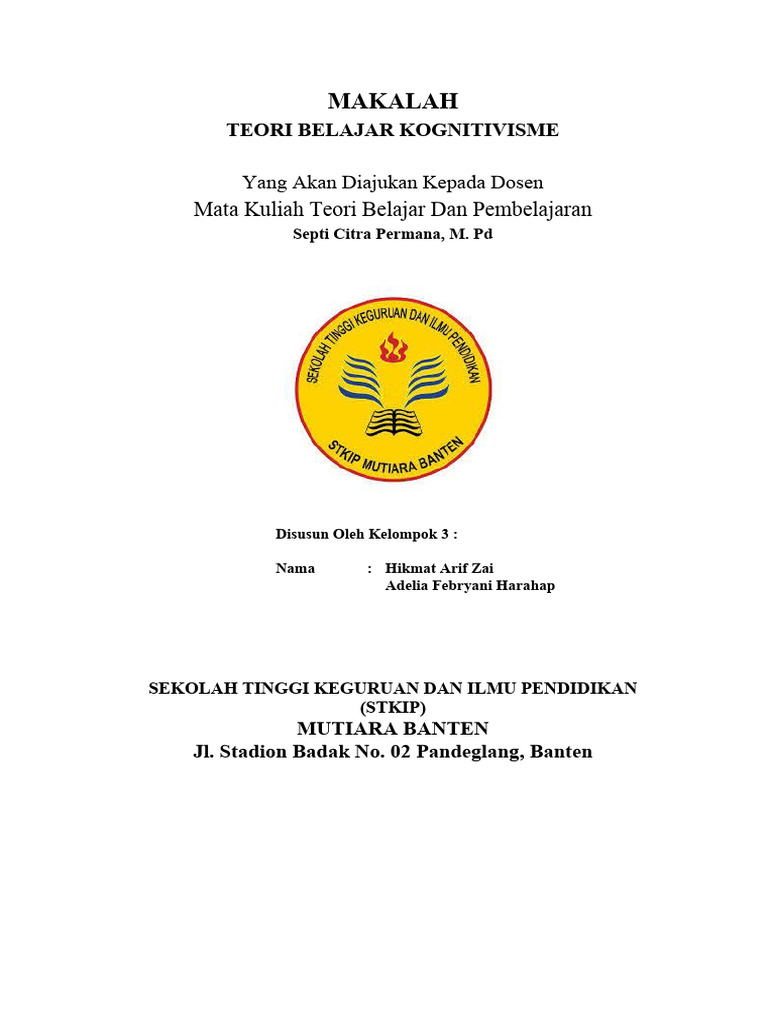 Teori Belajar Kognitivisme dalam Pendidikan | PDF | Karier ...