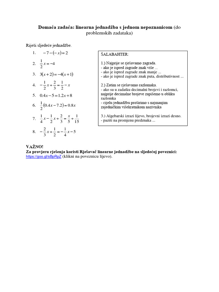 Linearna Jednadzba Do Probl Zadataka1 | PDF