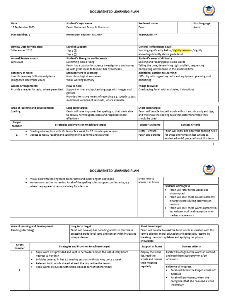 Documented Learning Plan | PDF | Learning | Writing