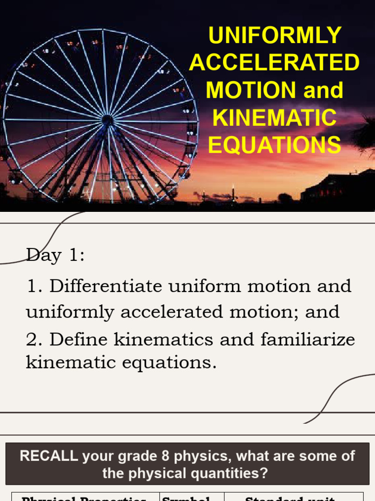 1 Intro Uniformly Accelerated Motion | PDF | Kinematics | Acceleration