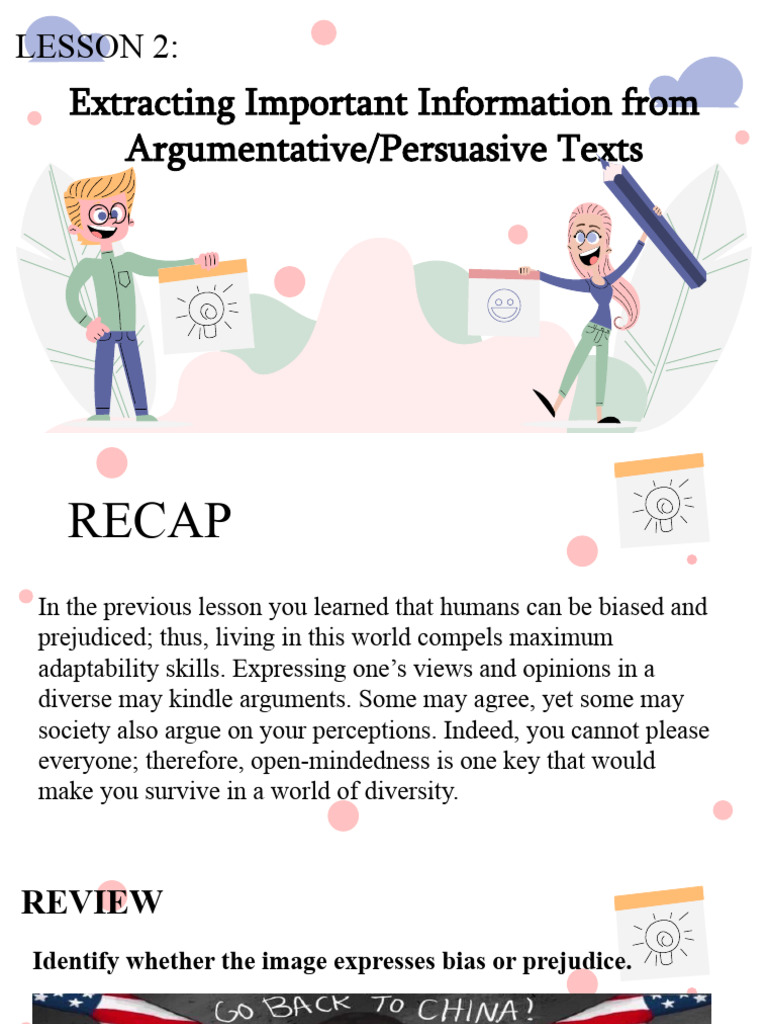 Q3 Lesson2 Argumentative Persuasive Texts | PDF | Prejudices | Cognition