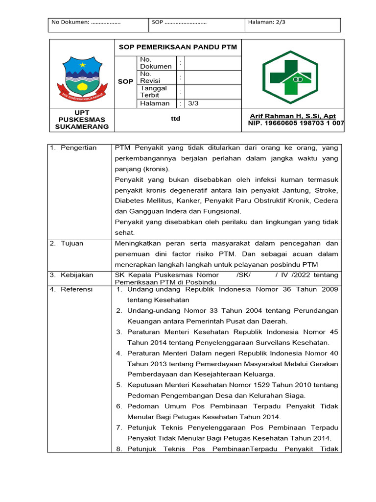 Sop Pemeriksaan PTM | PDF