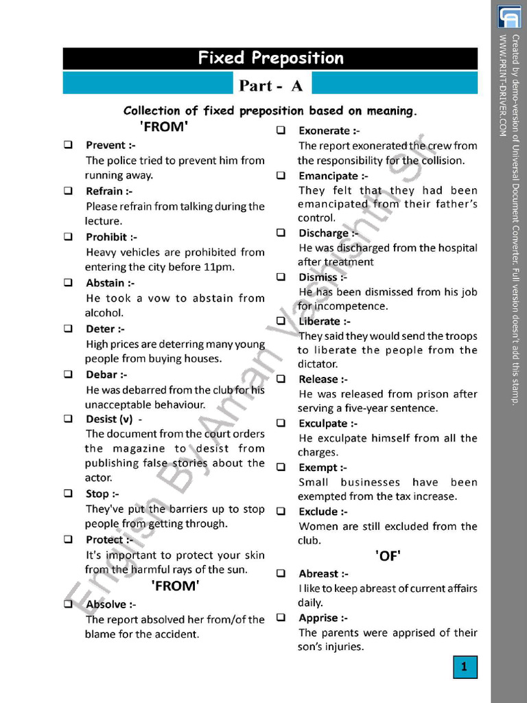Fixed Preposition | PDF Fixed Preposition | PDF