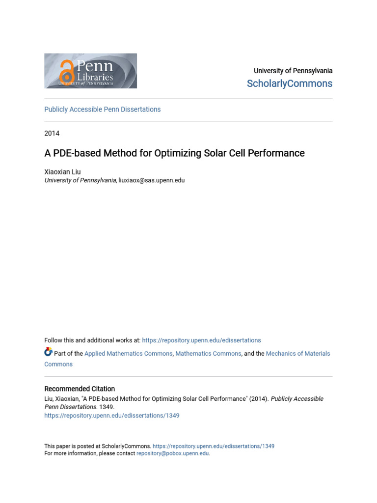 A PDE-based Method For Optimizing Solar Cell Performance | PDF | Partial Differential Equation ...