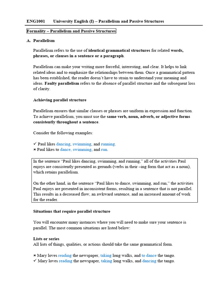 Parallelism and Passive Structures | PDF | Verb | Perfect (Grammar)