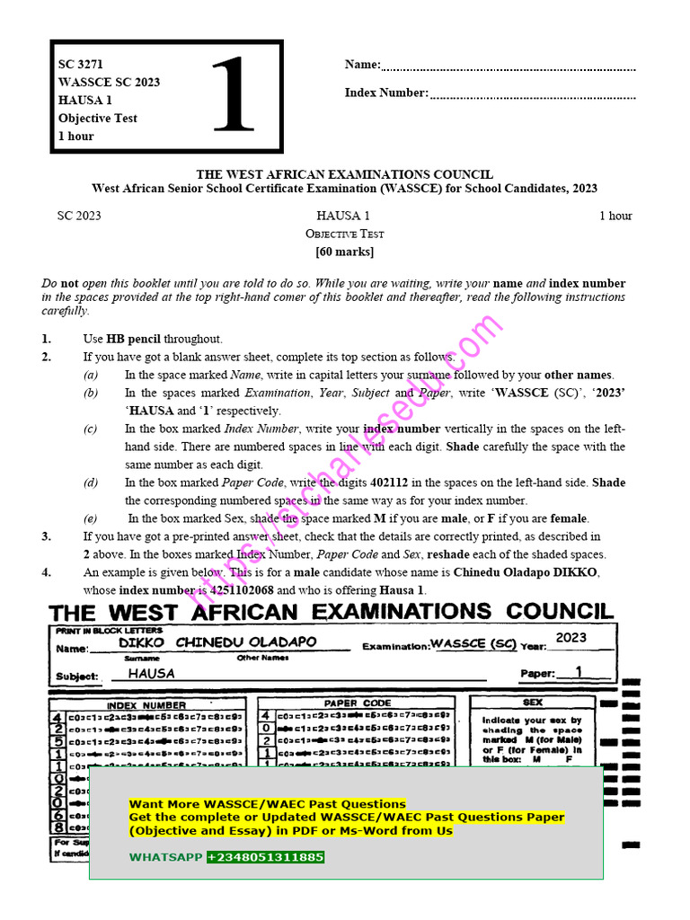 WAEC Hausa Objective Essay Theory Questions and Answers | PDF ...