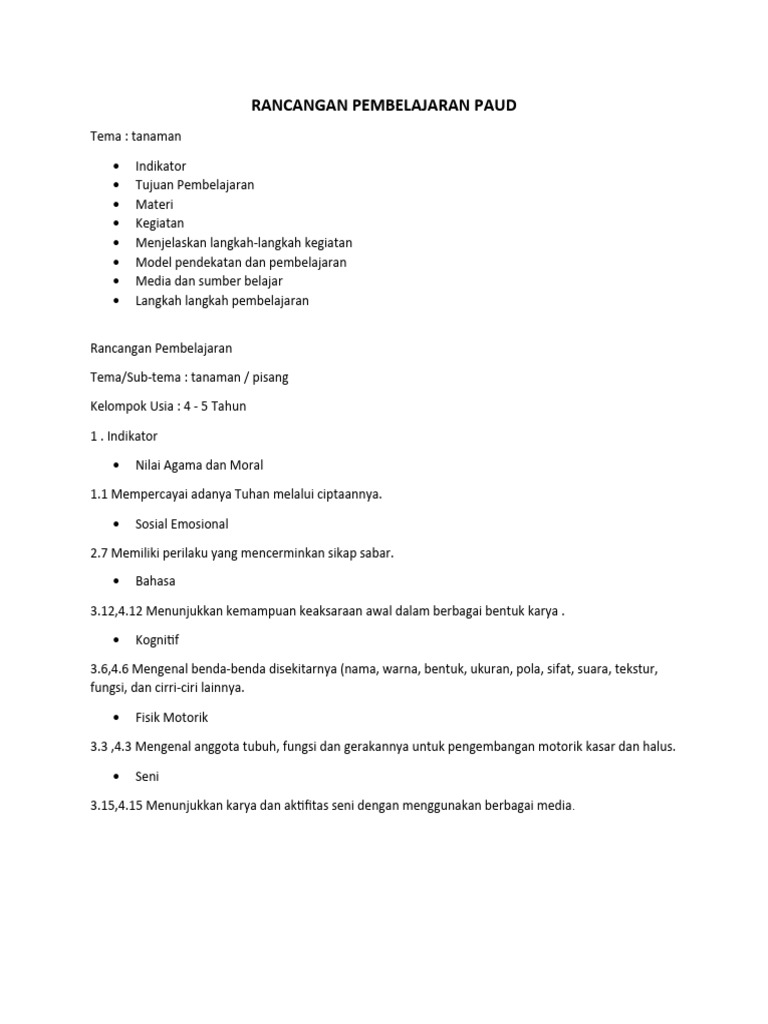 Rancangan Pembelajaran Paud | PDF