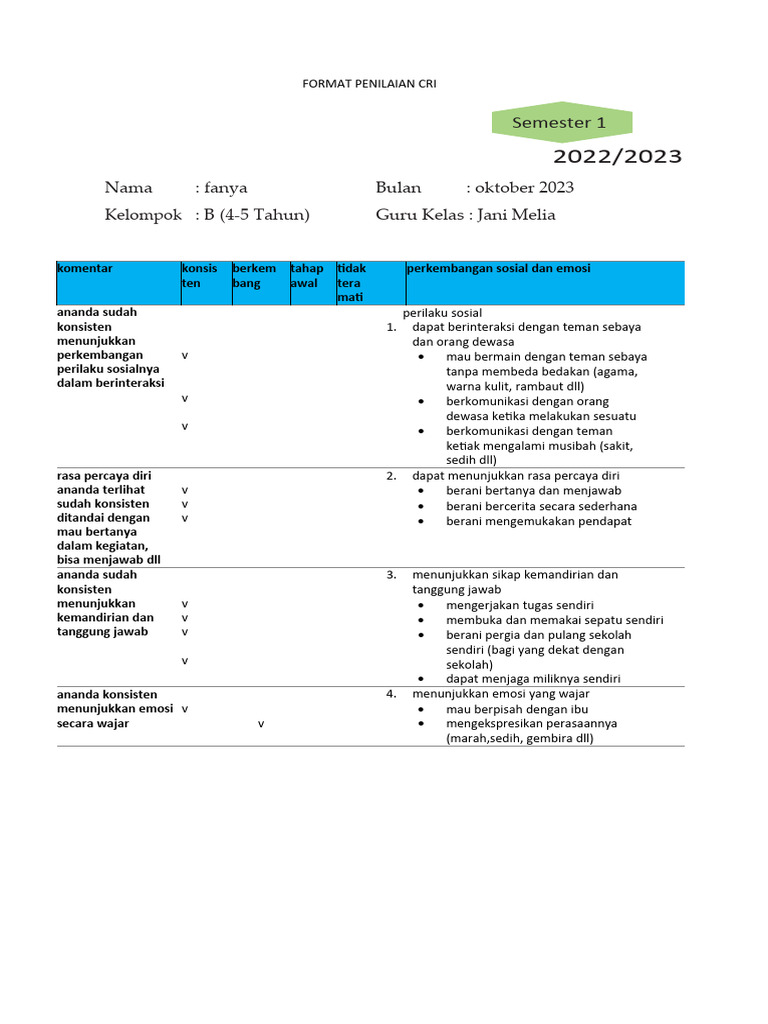 Format Penilaian Cri | PDF
