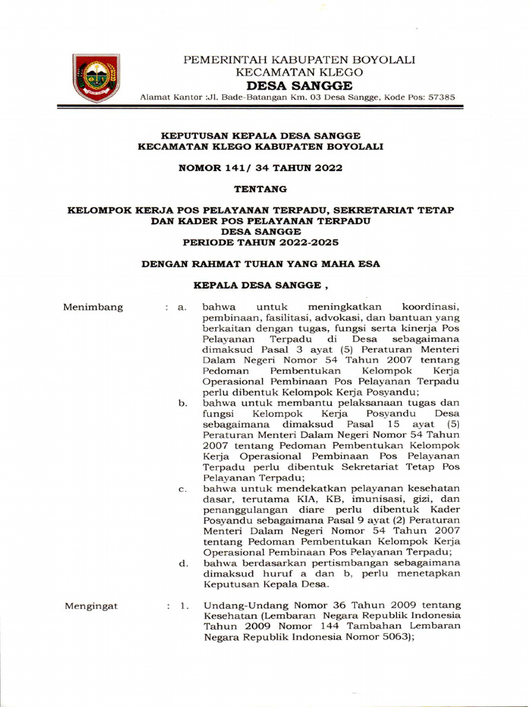 SK Pos Pelayanan Terpadu | PDF