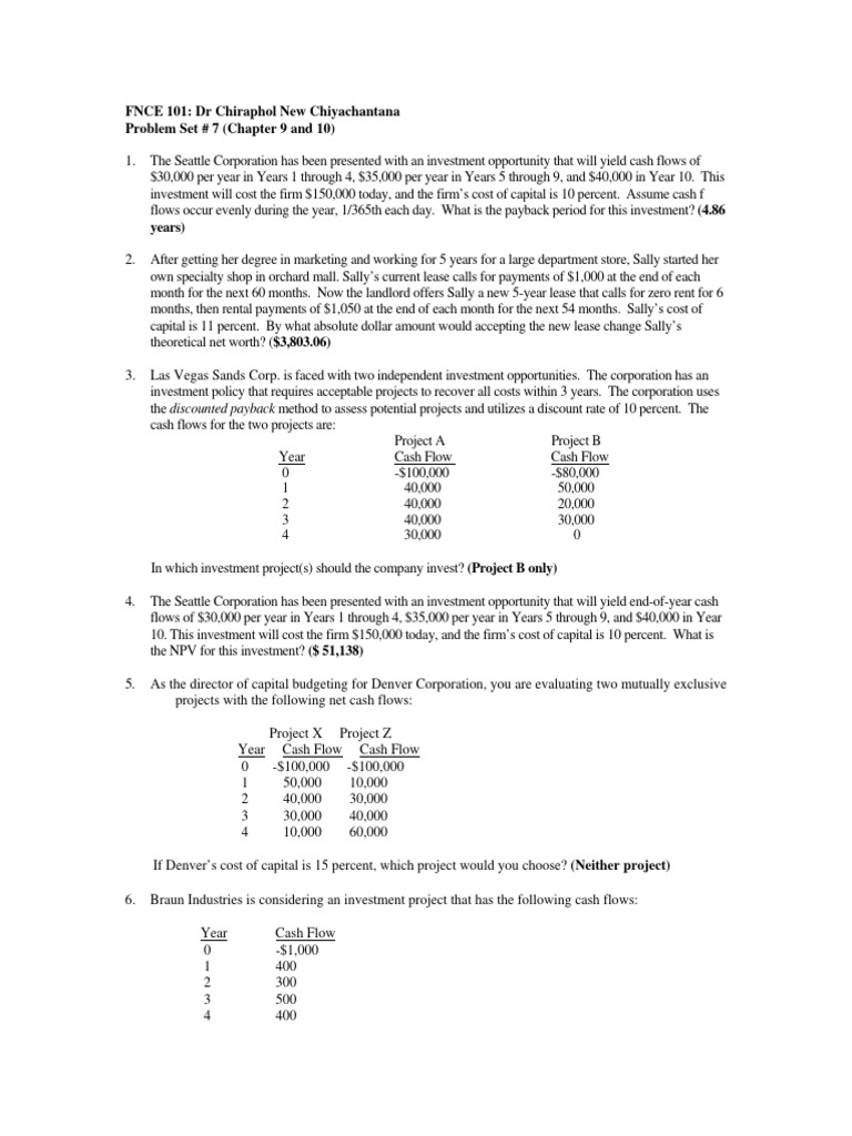CNC Problemset7 | PDF | Internal Rate Of Return | Net Present Value