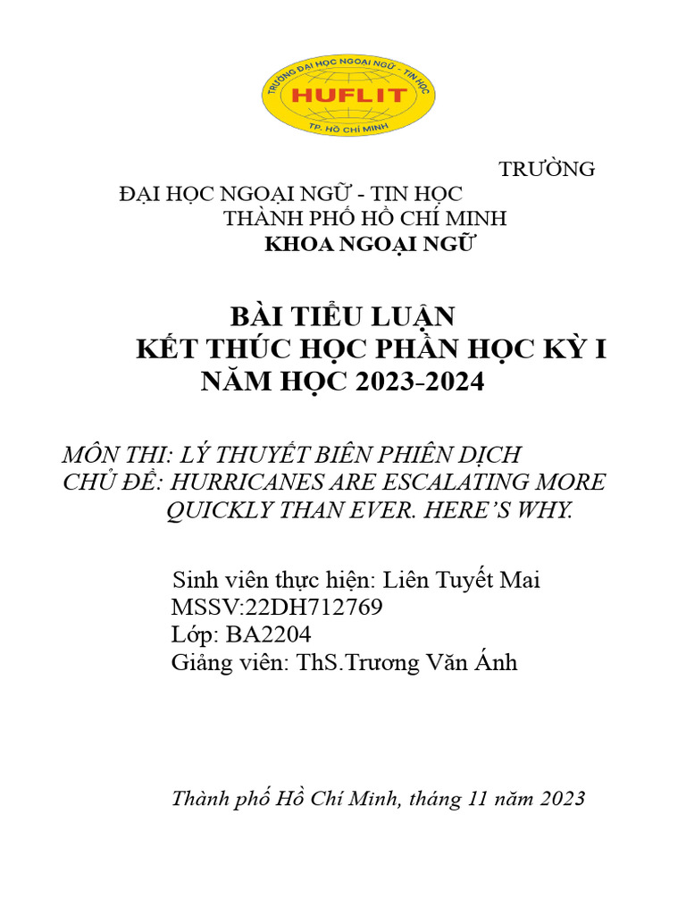 BÀI TIỂU LUẬN LÝ THUYẾT BIÊN PHIÊN DỊCH | PDF | Tropical Cyclones | Storms