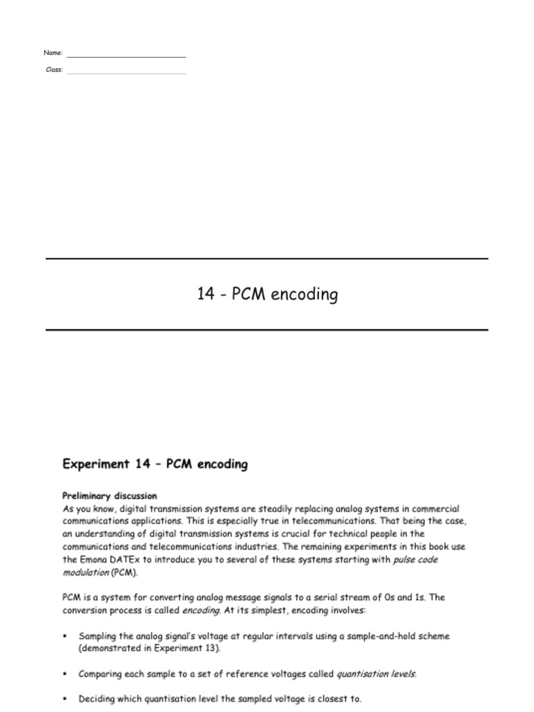 Emona Volume 1 Experiment PCM-coding | PDF | Electricity | Electronics