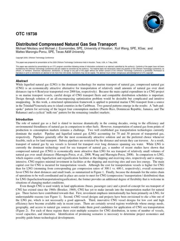 Otc19738 DISTRIBUTED COMPRESSED NATURAL GAS SEA TRANSPORT | PDF ...