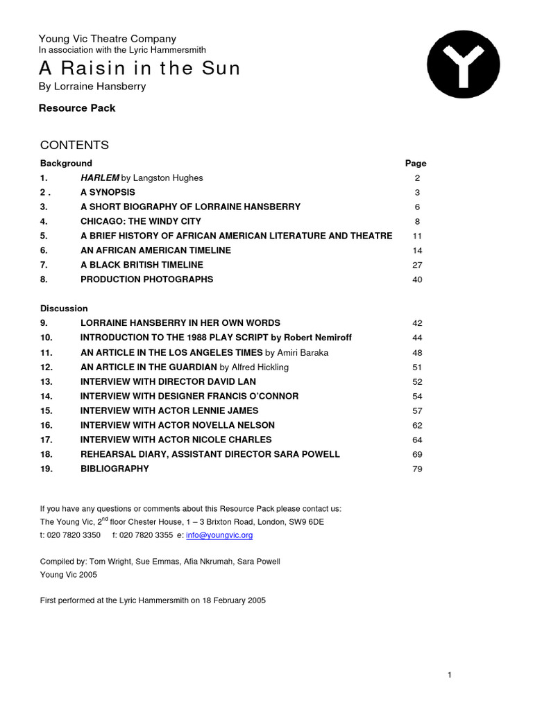 A Raisin in The Sun: Resource Pack | PDF | Harlem Renaissance ...