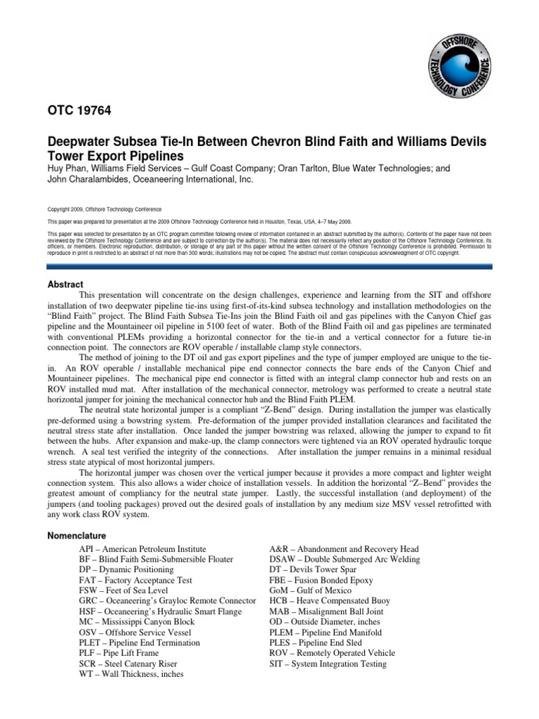 Otc19764 DEEPWATER SUBSEA TIE-IN | PDF | Pipe (Fluid Conveyance ...