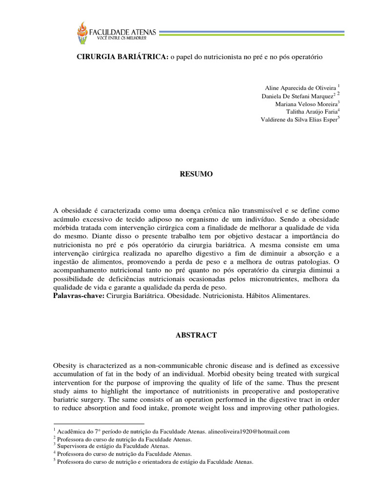 5 Cirurgia Bariátrica O Papel Do Nutricionista No Pré E Pós Operatório