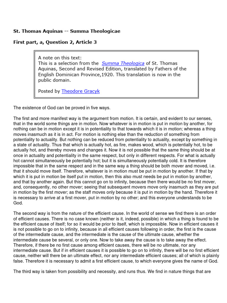 WWW Text, The Five Proofs For Gods Existence by St. Thomas Aquinas ...