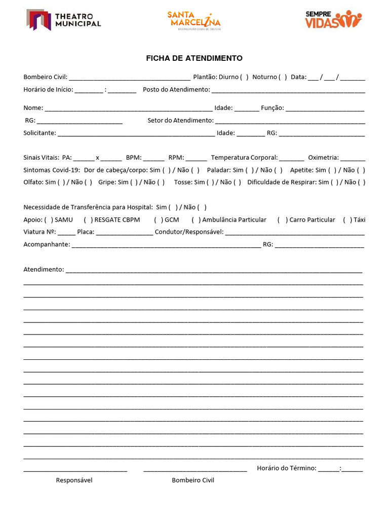 Ficha de Atendimento Pré Hospitalar APH | PDF