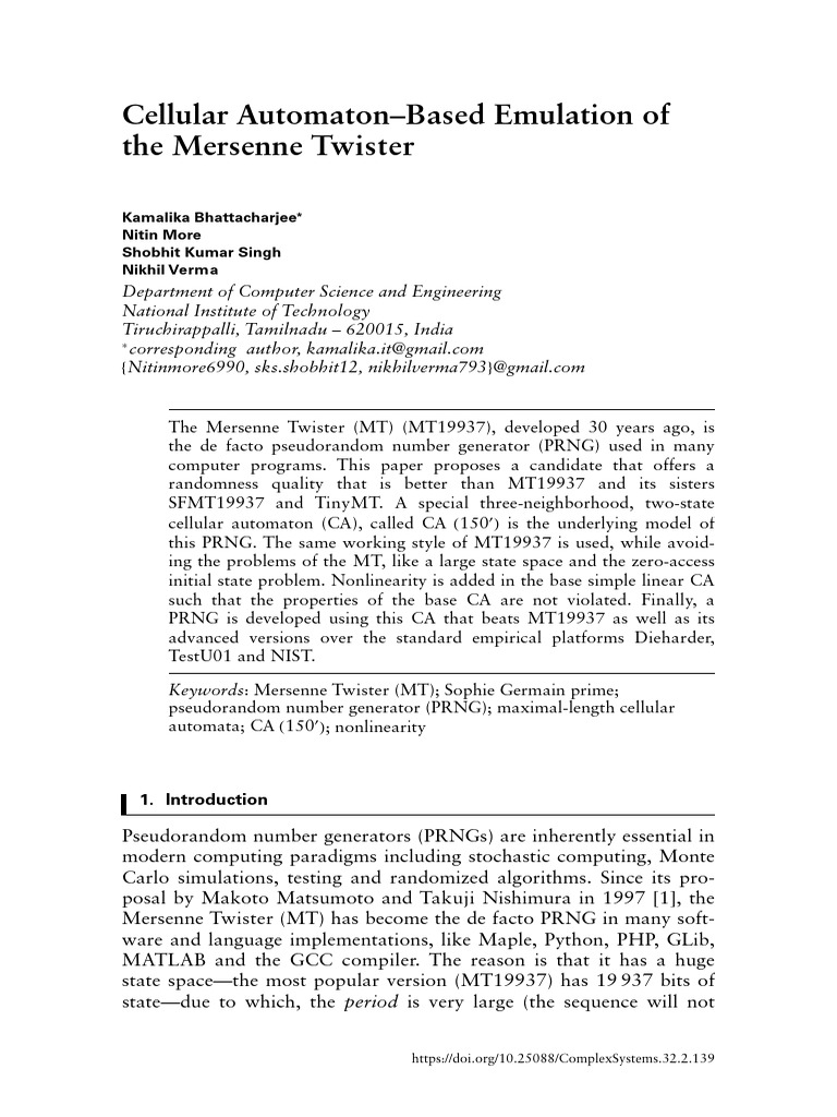 Cellular The: Automaton-Based Emulation of Mersenne Twister | PDF | Applied Mathematics ...