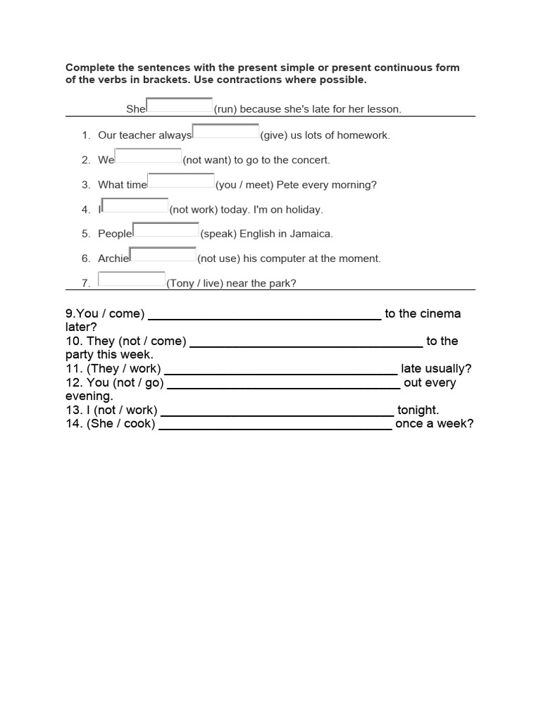 Present Simple vs. Continuous Practice | PDF | Linguistics