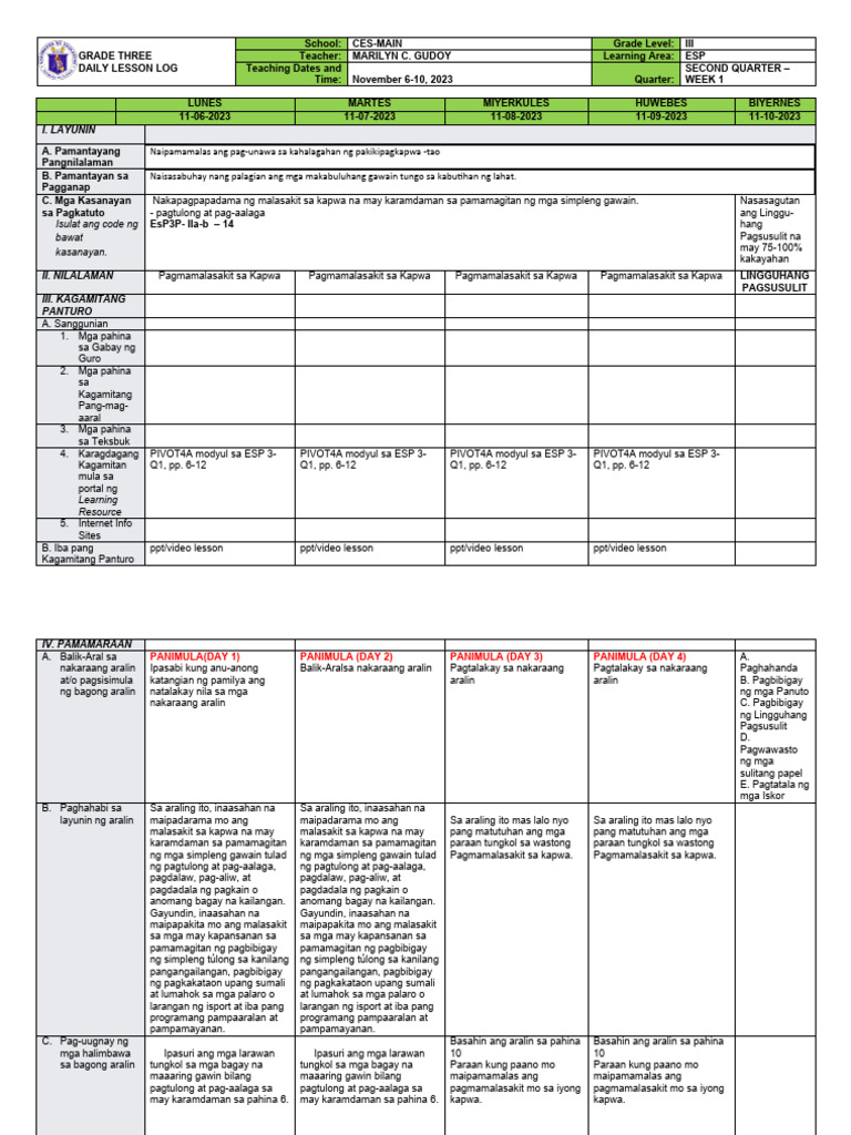 DLL Esp-3 Q2 Week-1 | PDF