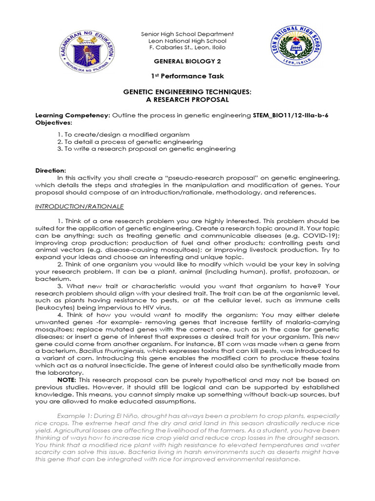 Genetic Engineering Research Proposal Guide | PDF | Genetic Engineering ...