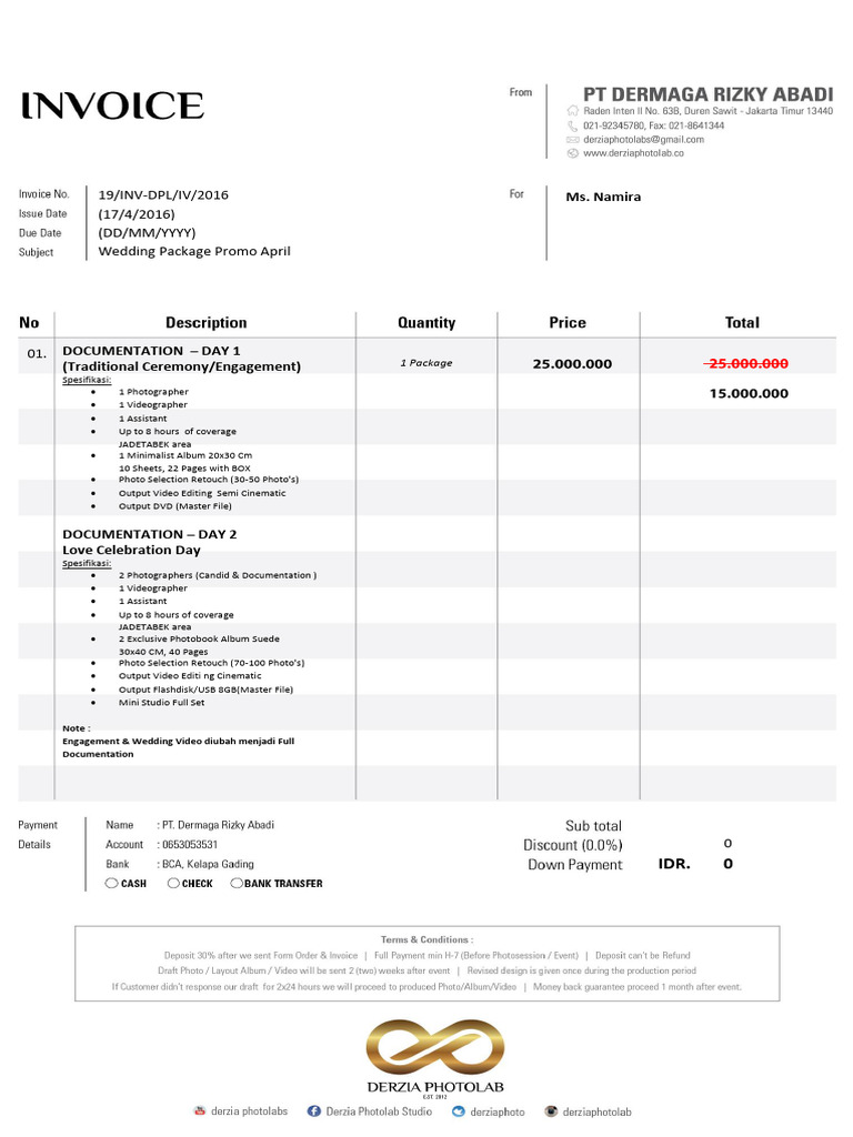 DPL INVOICE WEDDING PROMO Ms. Namira | PDF | Imaging