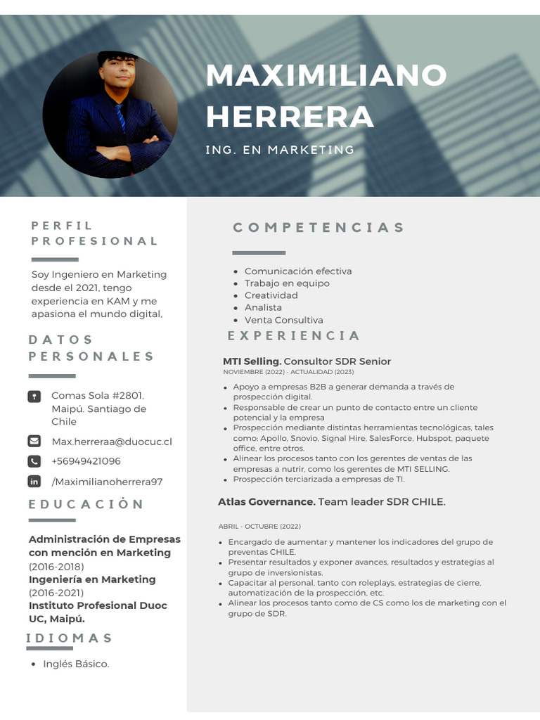 CV SDR - Maximiliano Herrera. | PDF | Marketing | Economias