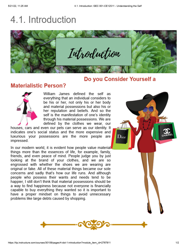 4.1. Introduction - GEC 001-CE12S11 - Understanding The Self | PDF | Identity (Social Science ...