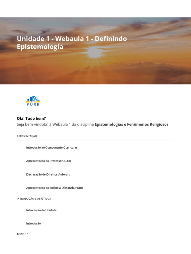 Unidade 1 Webaula 1 Definindo Epistemologia SKseVHG5 | PDF | Conhecimento | Pensamento