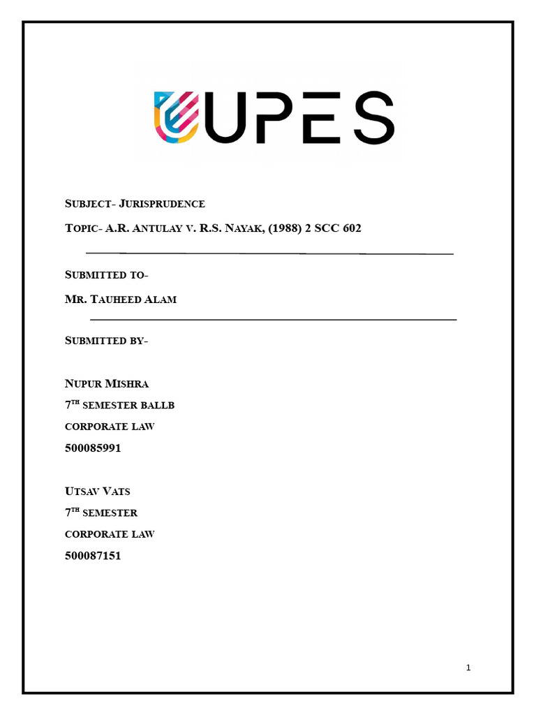 AR Antulay v. RS Nayak Case Analysis | PDF | Supreme Court Of India ...
