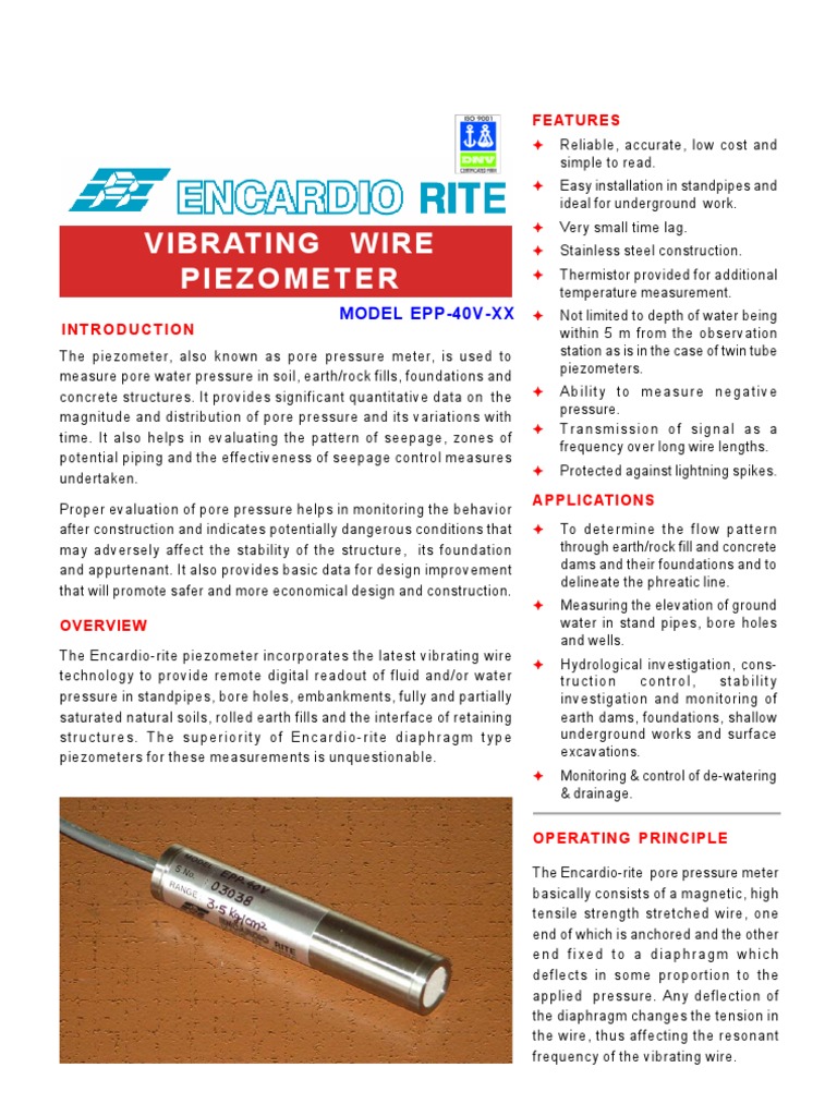 Vibrating Wire Piezometer - Product Details | Soil Mechanics | Dam