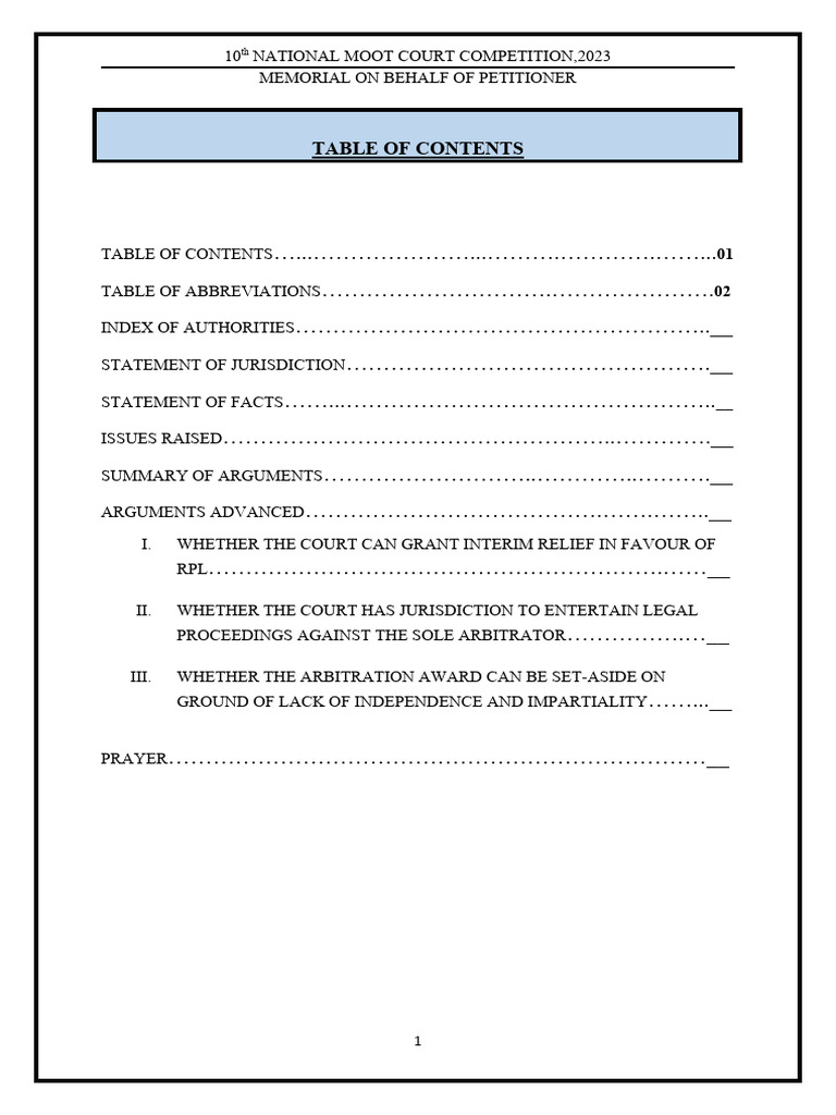 2023 National Moot Court Memorial: RPL Case | PDF | Arbitration ...
