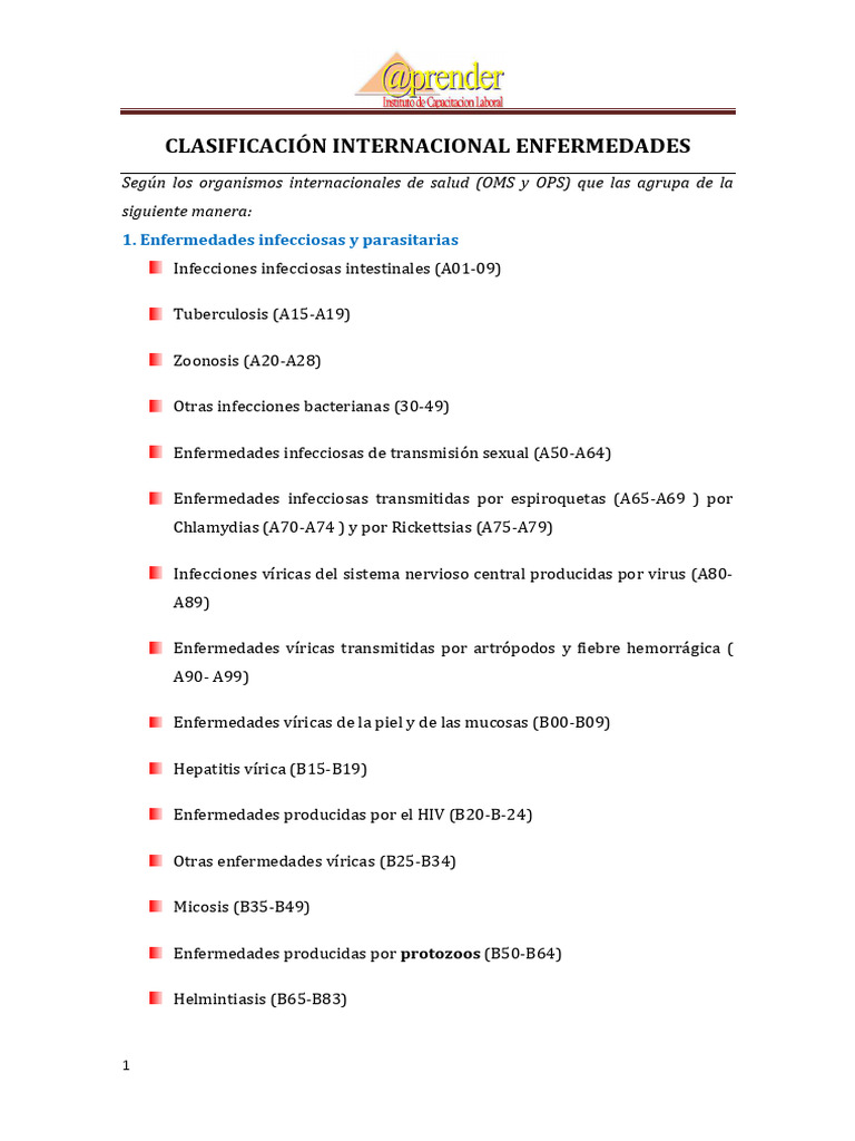 Clasificación Internacional Enfermedades Pdf Lesión Virus