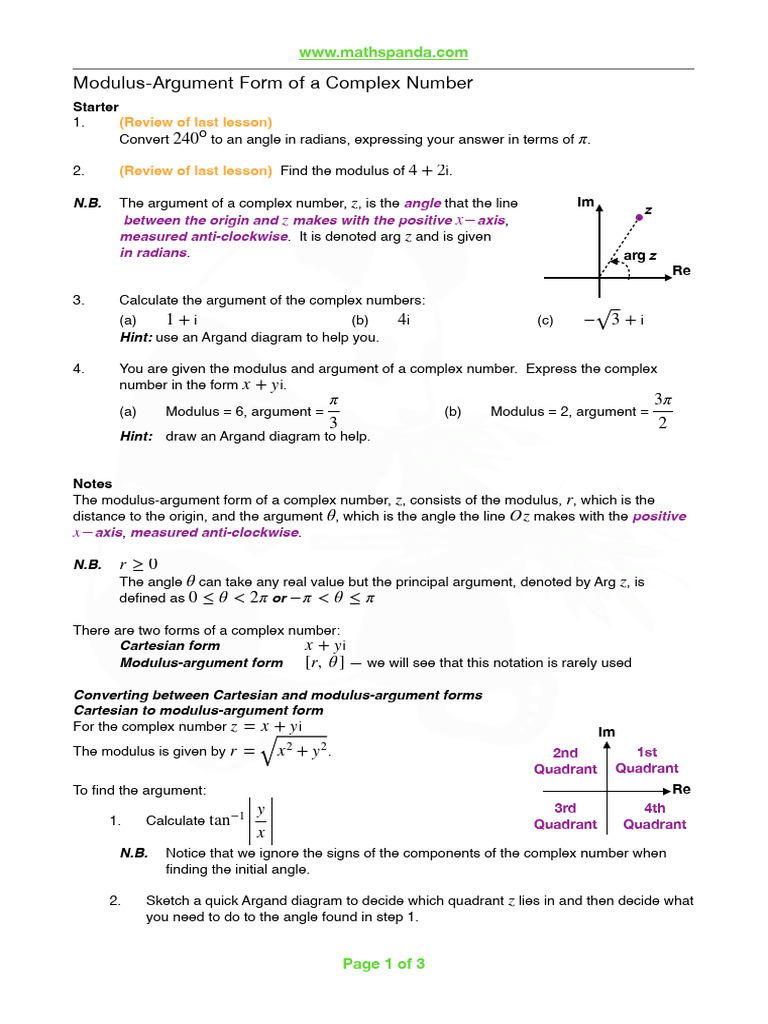 Modulus-argument Form Of A Complex Number Lesson | Pdf | Complex Number 