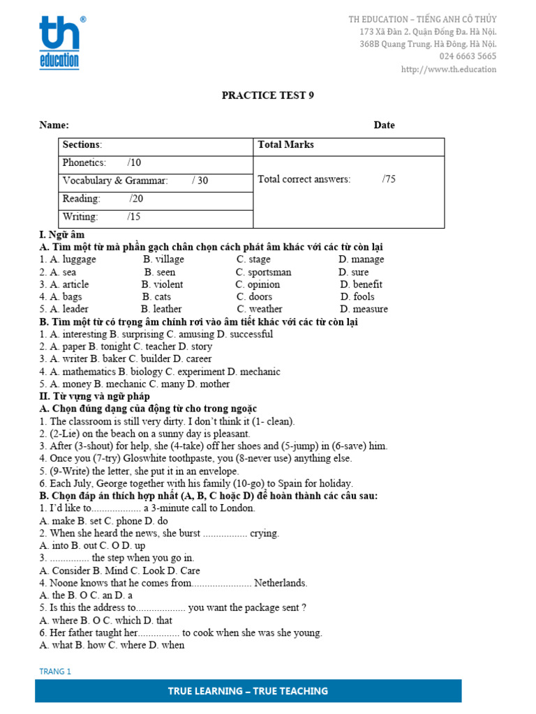 Practice Test 9 (Ec 5-14, EGS 5) | PDF