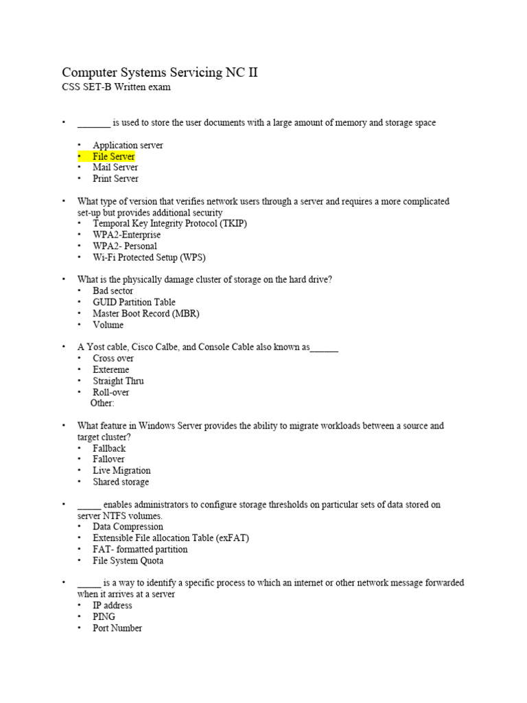 CSS NC II Exam Overview and Topics | PDF | Computer Network | 64 Bit ...