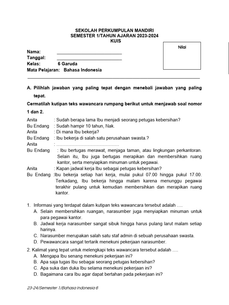 Bi G6-Kuis 2 - Bab 2 Dan 3 | PDF | Seni & Disiplin Bahasa