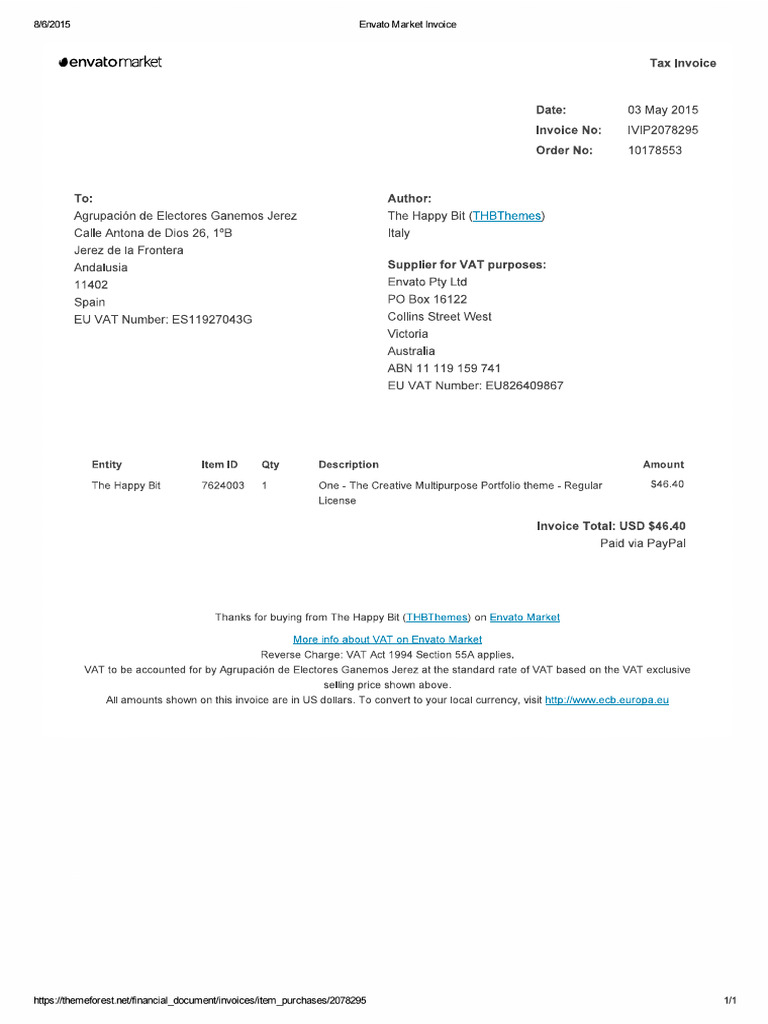 Envato Market Invoice | PDF