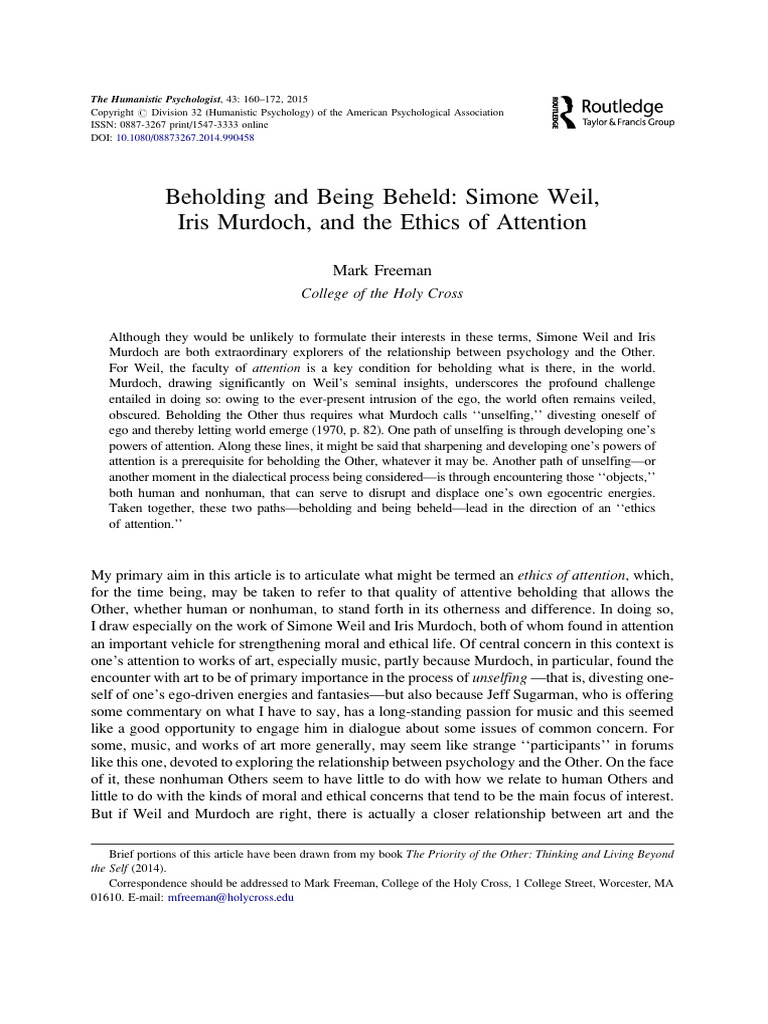 FREEMAN-Beholding and Being Beheld Simone Weil, Iris Murdoch, and The ...
