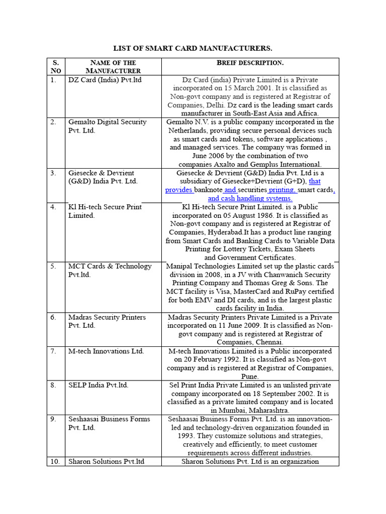 List of Smart Card Manufacturers | PDF | Smart Card | Smart Devices